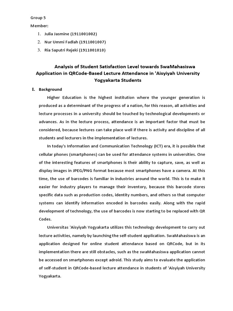 Student Satisfaction Level QRCode Attendance App | PDF | Qr Code | Computing