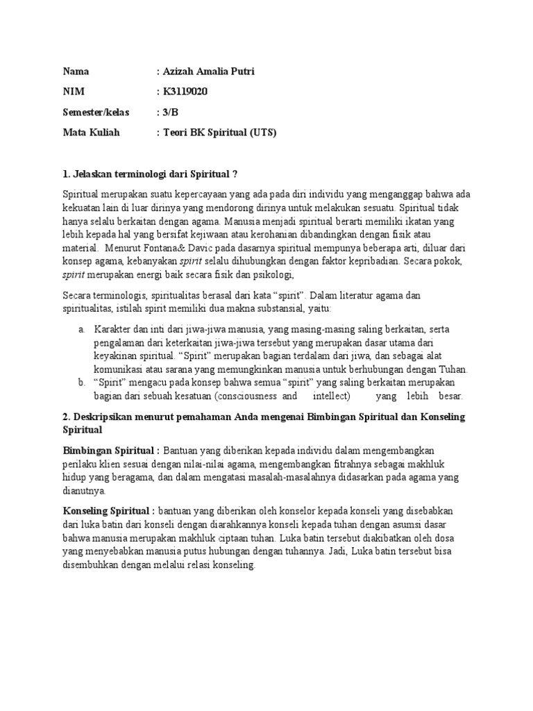 Azizah Amalia Putri (K3119020) UTS BK Spiritual | PDF