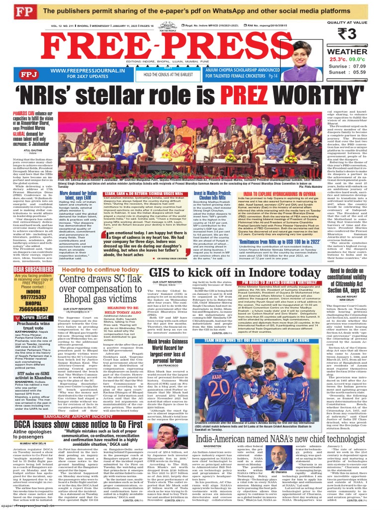 Free Press - Bhopal Epaper Edition - 11 Jan 2023 | PDF