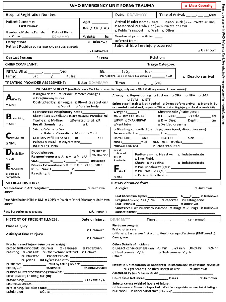 WHO Trauma Unit Form Example | PDF | Emergency Department | Health Care