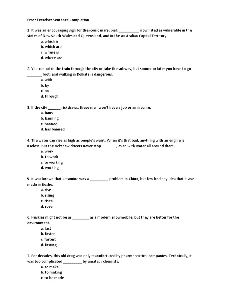 Error Exercise - Sentence Completion | PDF | International Monetary ...