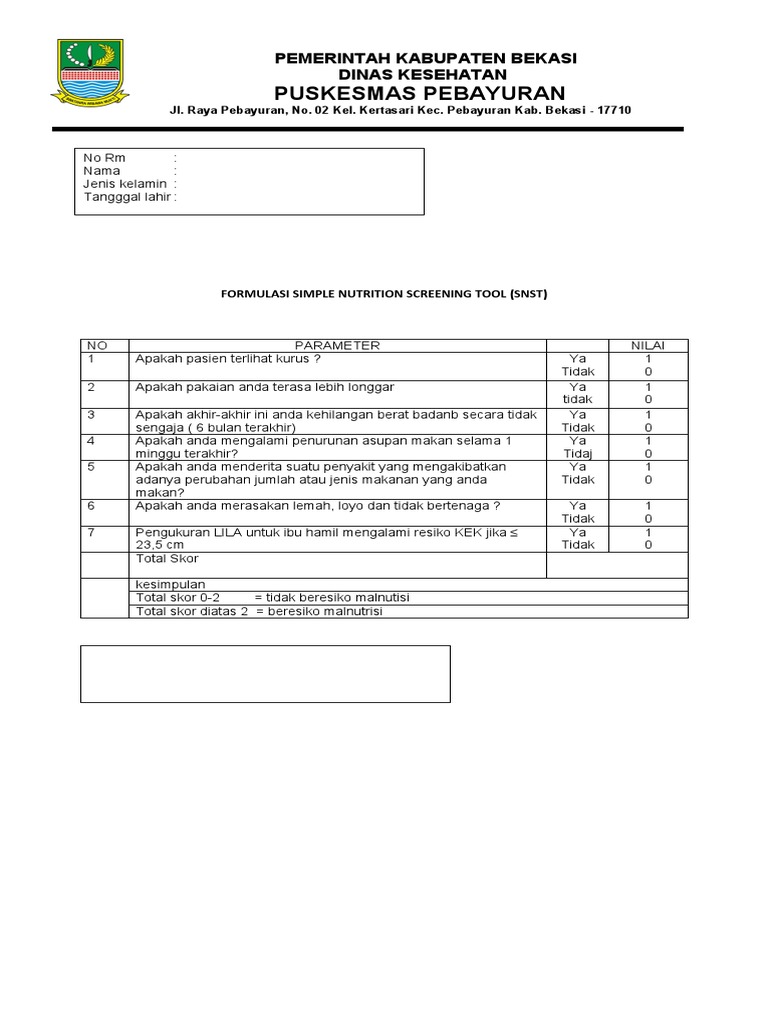 Formulasi Simple Nutrition Screening Tool | PDF