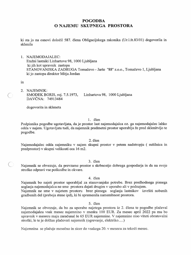 Smodek Najemna Pogodba | PDF