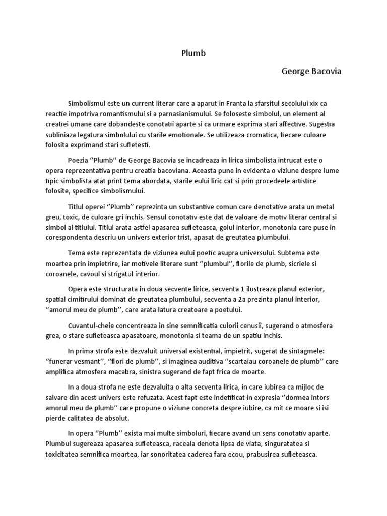 ,,plumb'' - Comentariu BAC | PDF