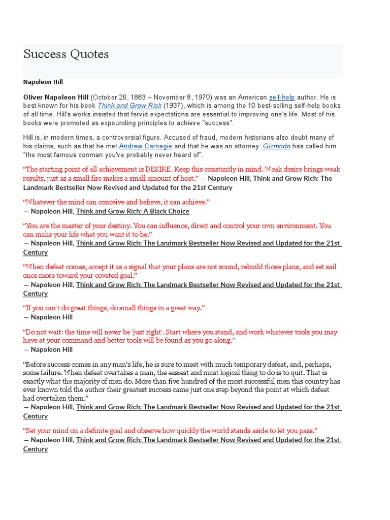 Success Quotes | PDF | Rich Dad | Napoleon Hill