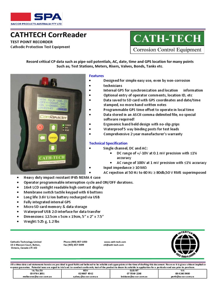 SPA Cathtech CorrReader | PDF