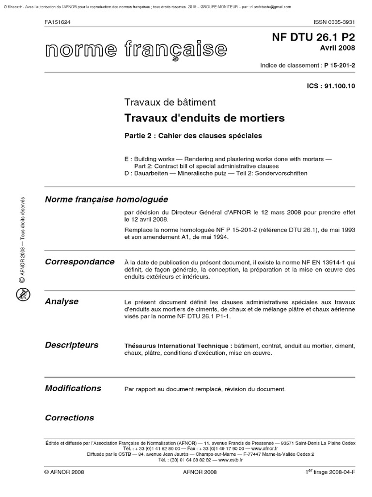 NF Dtu 26.1 P2 | PDF