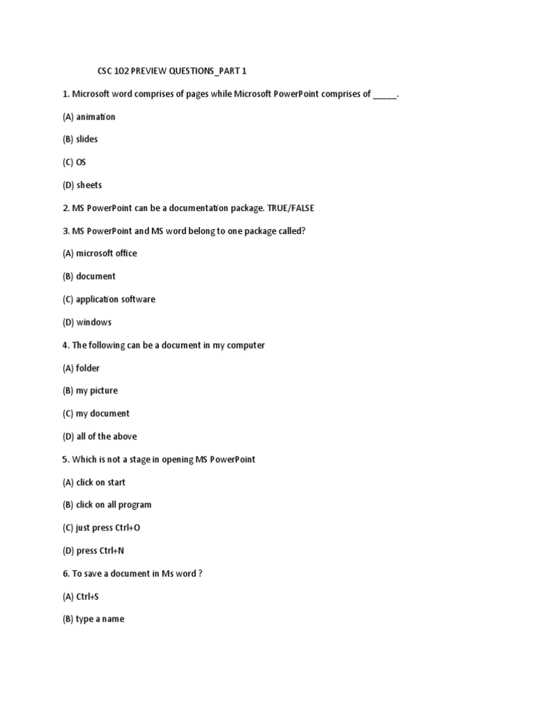 CSC Preview Questions | PDF
