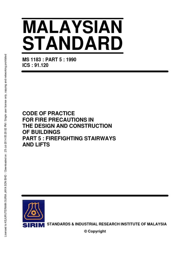 MS 1183 5 1990 | PDF | Elevator | Firefighting