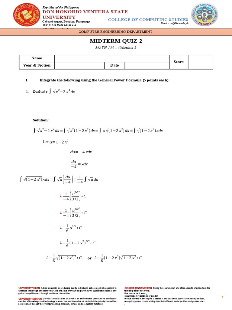 Calculus 2 - Midterm Quiz 2 AK | PDF | Science