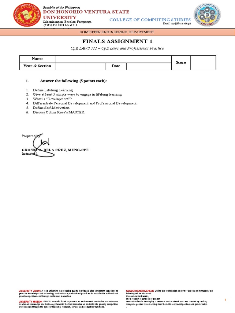 CpE Laws - Finals Assignment 1 | PDF | Lifelong Learning | Behavior Modification