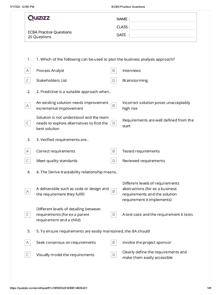 ECBA Practice Questions | PDF | Business Analysis | Information Management