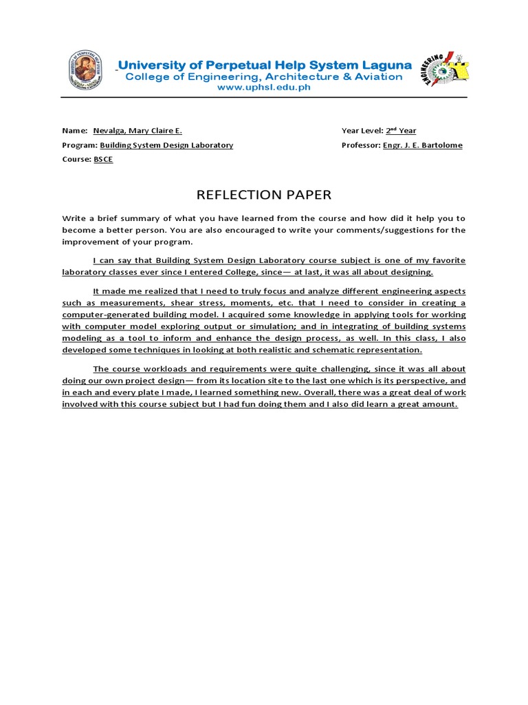 Reflection Paper BSD - LAB | PDF Reflection Paper BSD - LAB | PDF