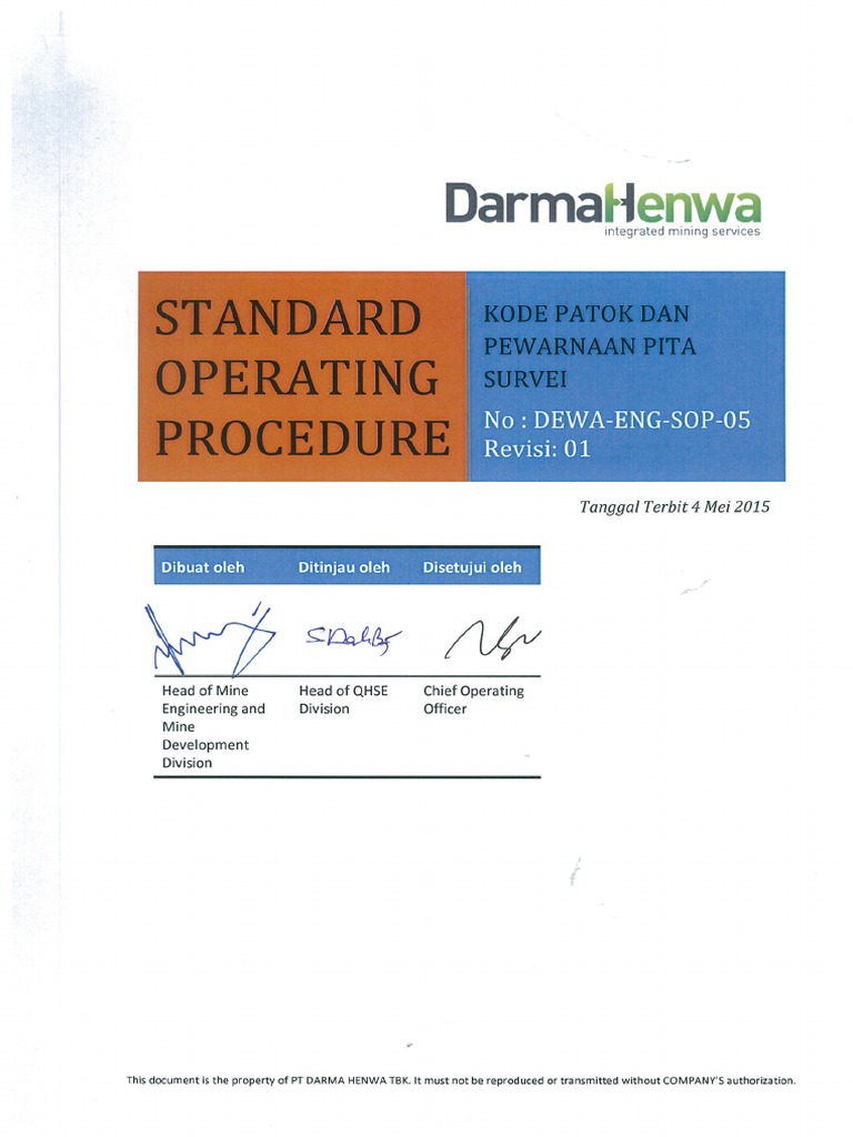 DEWA-EnG-SOP-05-R1 Kode Patok Dan Warna Pita Survey | PDF