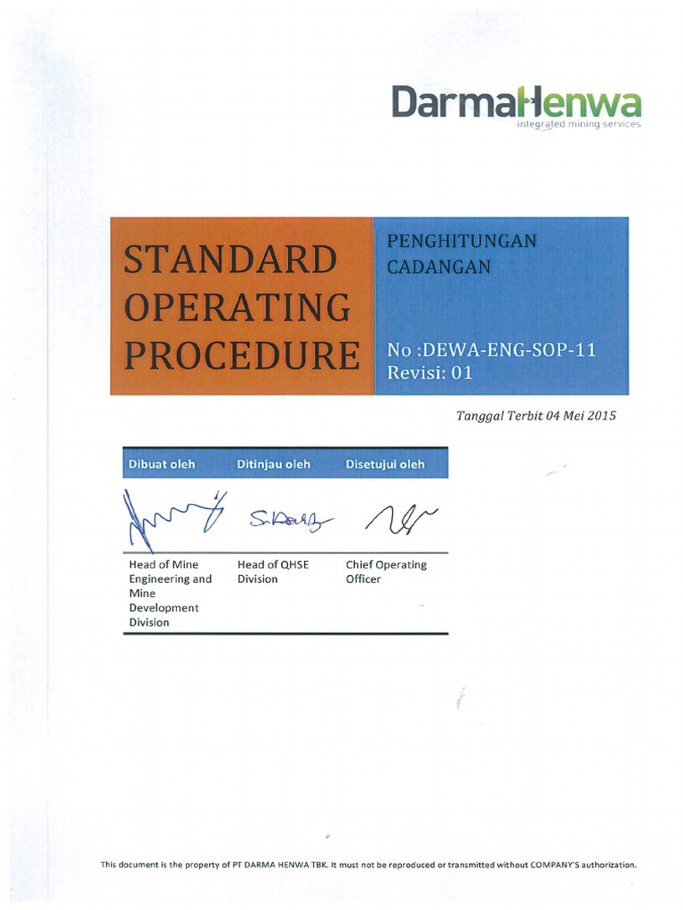 DEWA ENG SOP 11 R1 Perhitungan Cadangan | PDF
