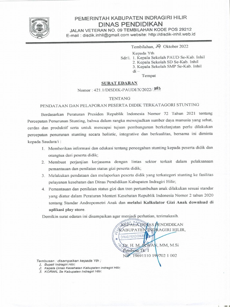 Surat Edaran Pendataan Dan Pelapoan Stunting | PDF