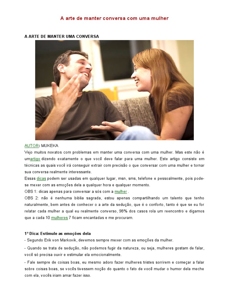 A Arte de Manter Conversa Com Uma Mulher | PDF | Mulher | Amor