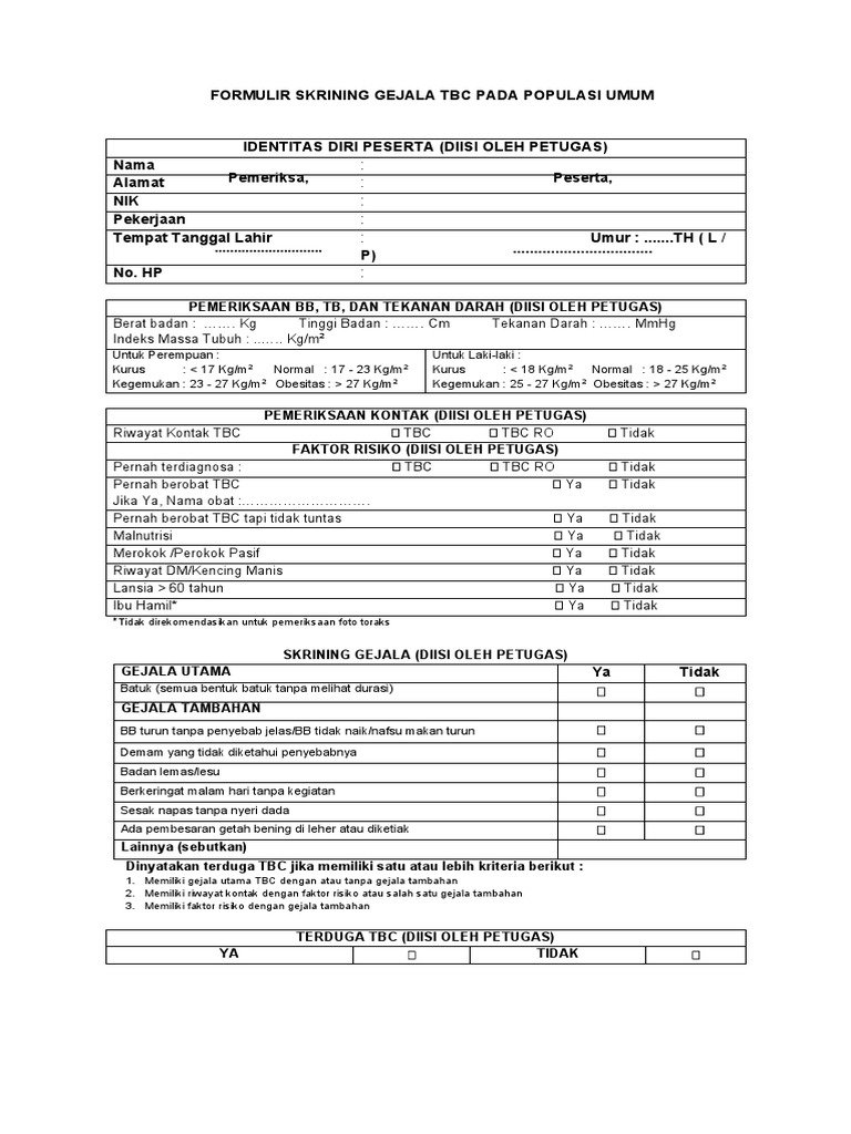 Formulir Skrining TBC | PDF