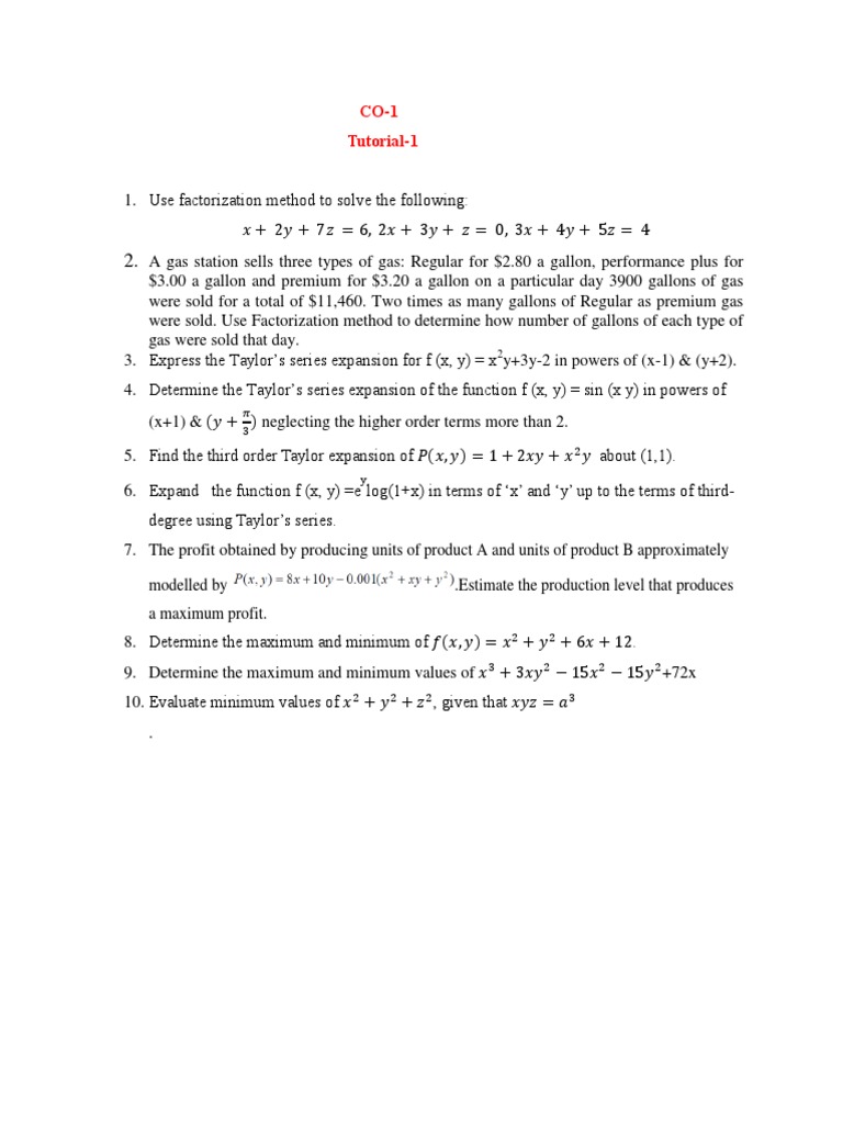 CO-1 Tutorial | PDF | Mathematical Analysis | Mathematics