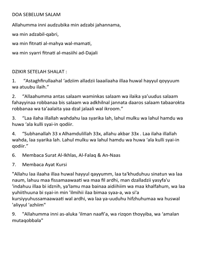 Doa Sebelum Salam | PDF