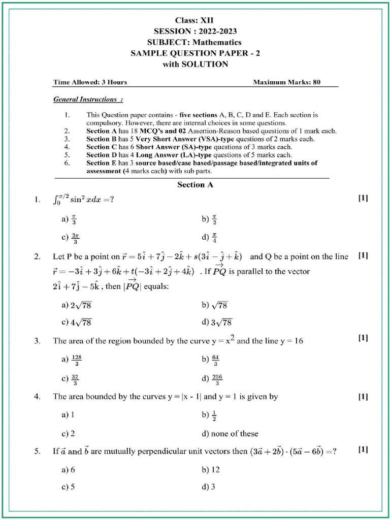 Class 12 Sample Paper 2 | PDF