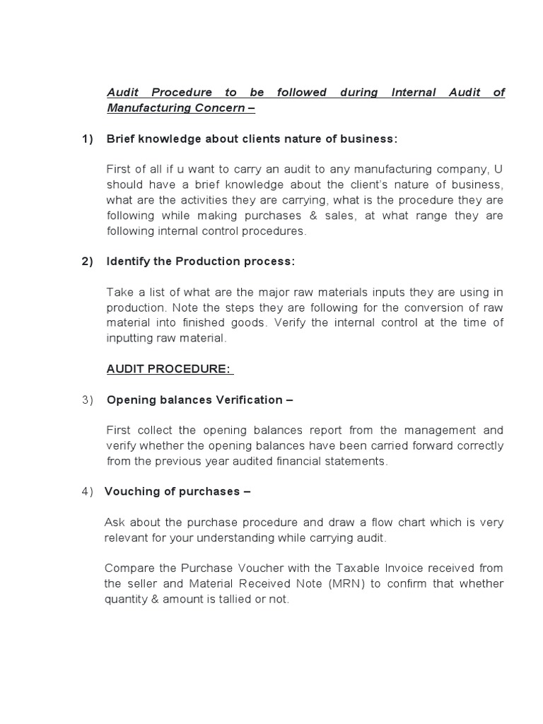Internal Audit Program For Manufacturing Comapnies | PDF