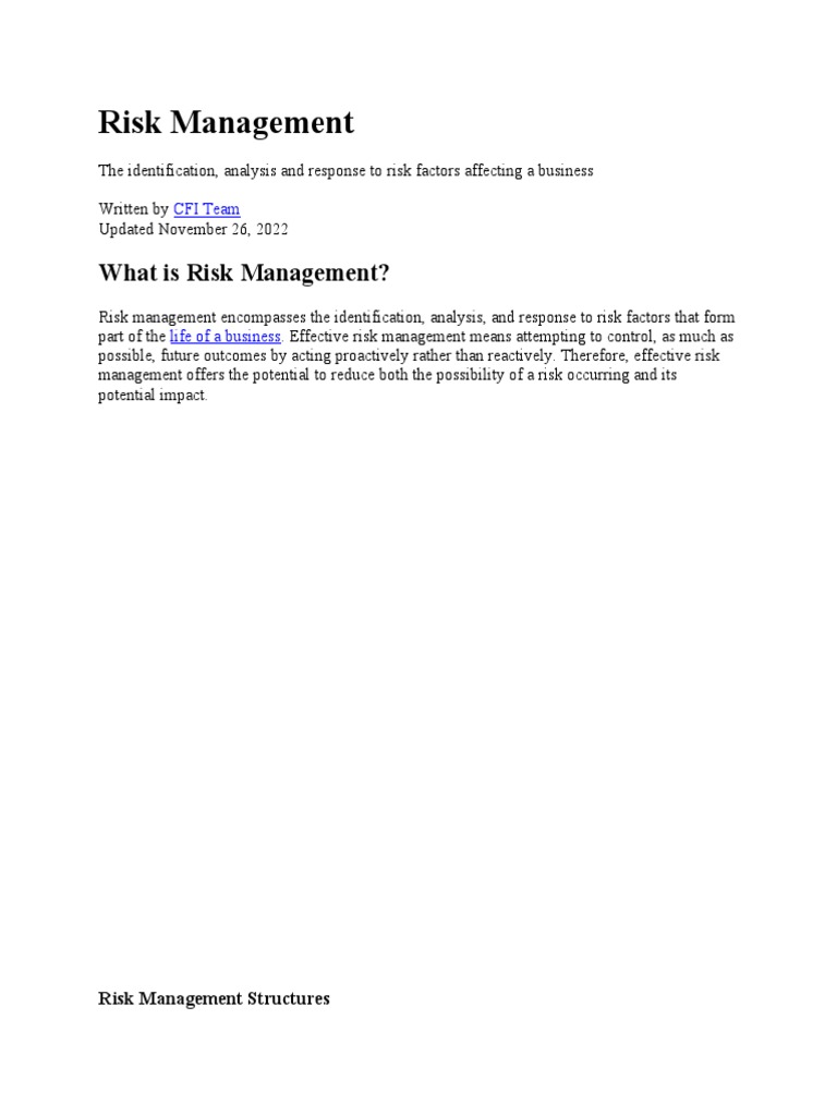 Risk Management | PDF | Risk | Risk Management