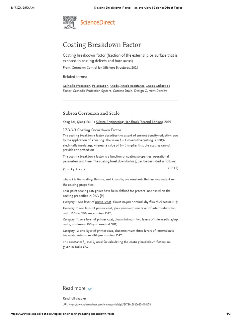 Coating Breakdown Factor - An Overview - ScienceDirect Topics | PDF ...