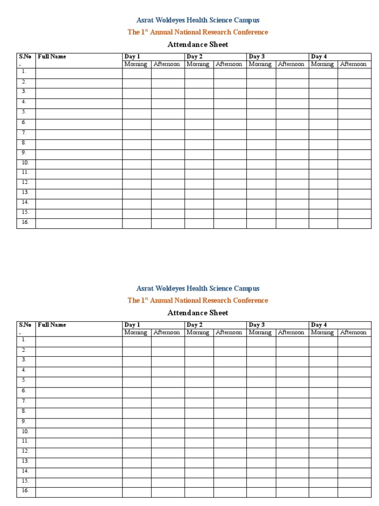 Conference Attendance Sheet Pdf