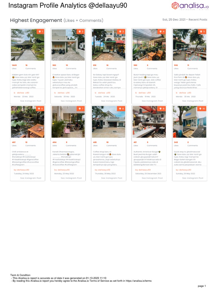 Instagram Analytics by Analisa - Io (Top Post) | PDF