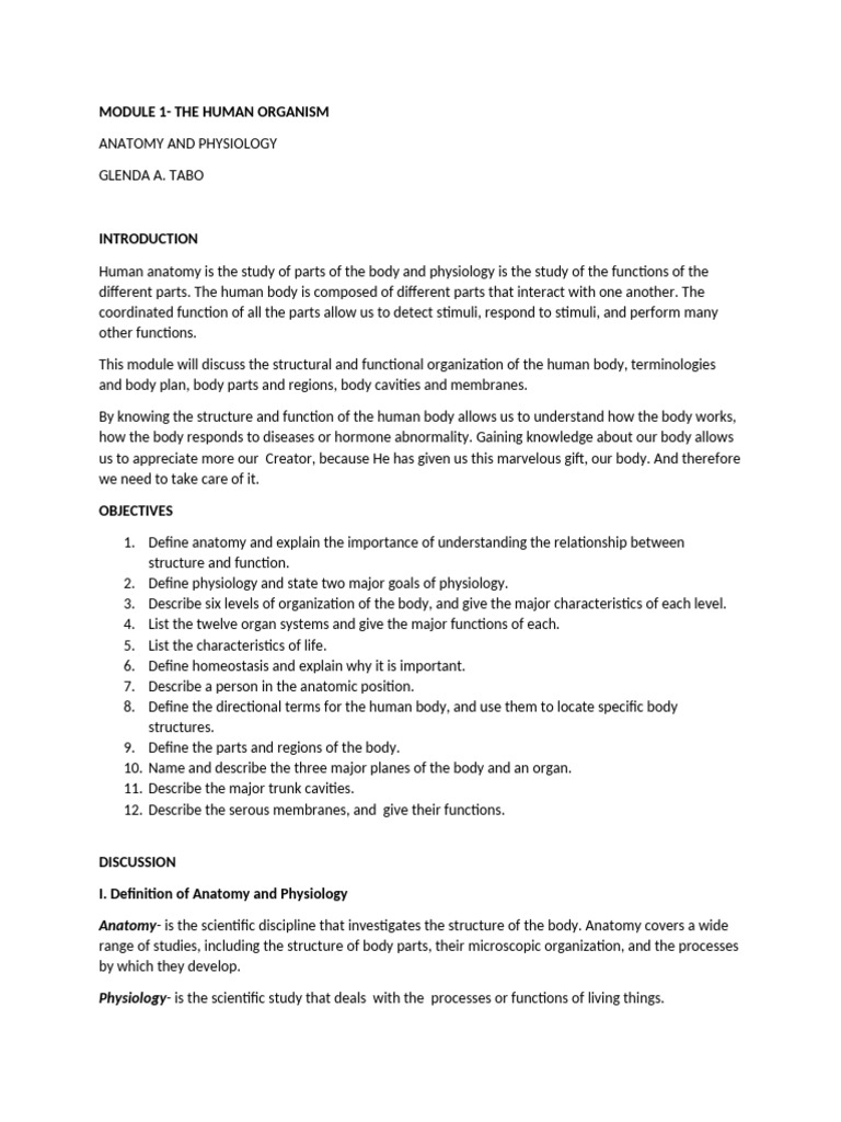 MODULe 1 Ana Physio | PDF | Human Body | Homeostasis