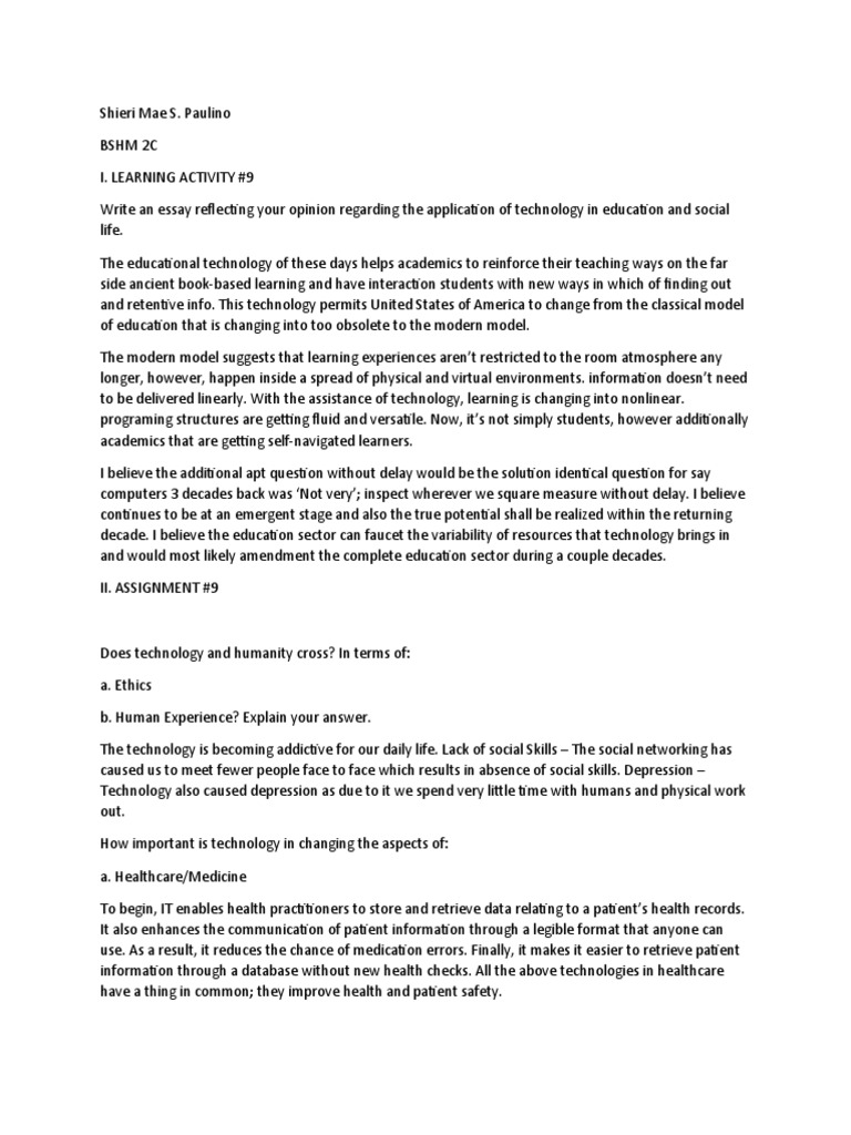 GE STS Assignment and Activity 9 | PDF | Educational Technology | Learning