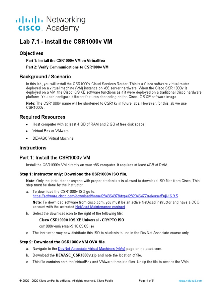 Lab 7.1 - Install The CSR1000v VM | PDF | Home & Garden | Computers