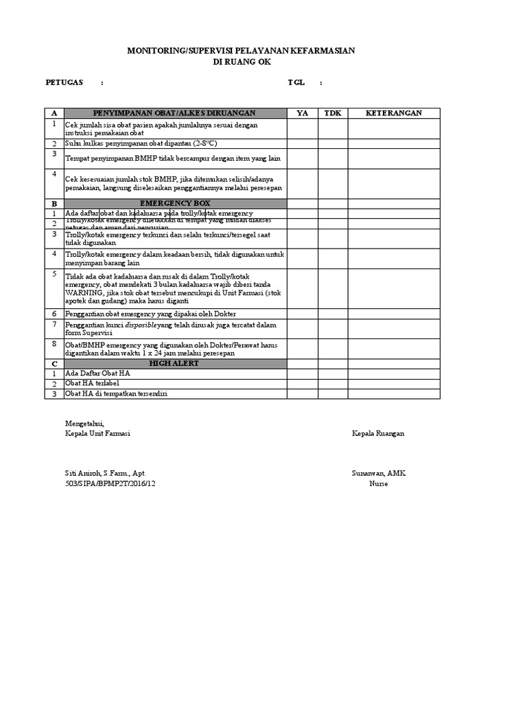 12 Ceklis Monitoring Supervisi Pelayanan Farmasi | PDF