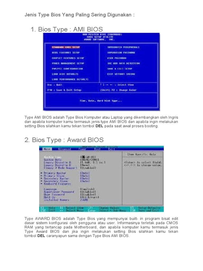 Jenis-Jenis BIOS dan Cara Aksesnya | PDF