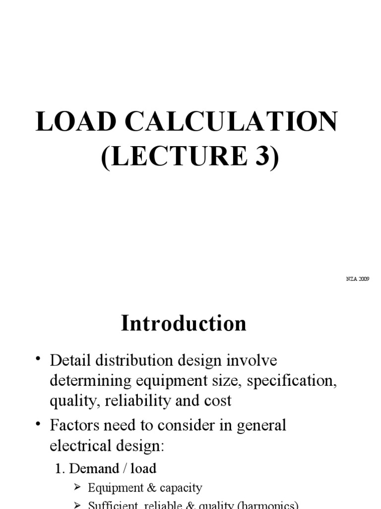 Load Calculation - Lecture 3 | PDF | Manufactured Goods | Electricity