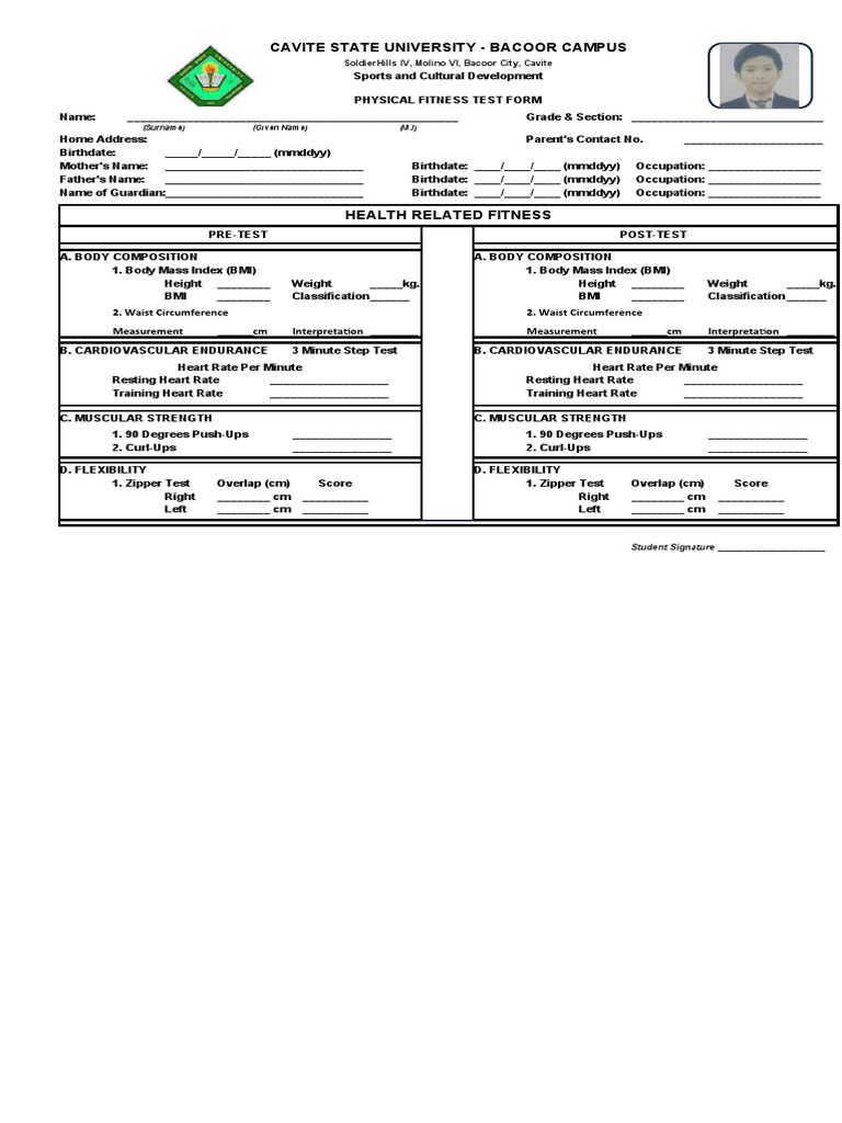 Physical Fitness Card Form | PDF | Body Mass Index | Health Sciences