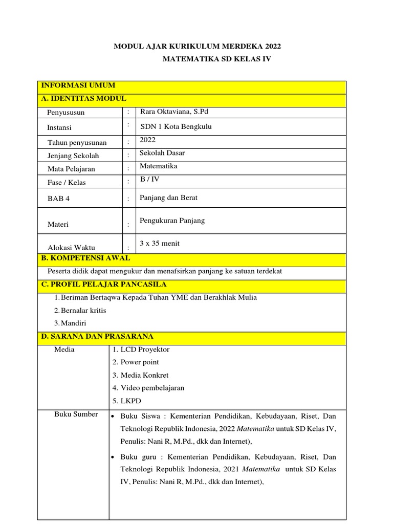 Modul Ajar Matematika Siklus 2 | PDF