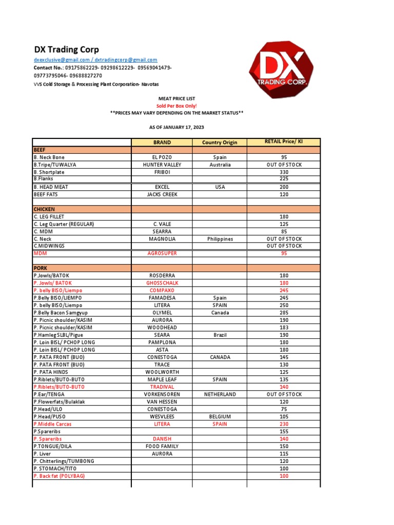 Meat Price List - January 2023 | PDF