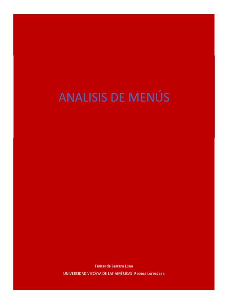 Analisis de Menus | Descargar gratis PDF | Alimentos | Caloría