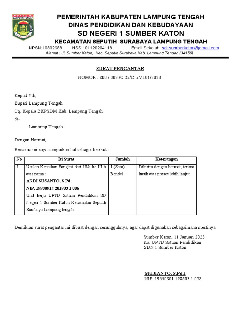 Surat Pengantar Naik Pangkat Andi Susanto | PDF