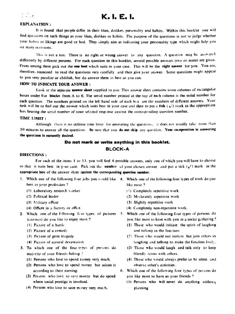 Explanation:: Do Not Mark or Write Anything in This Booklet. Block-A | Download Free PDF ...