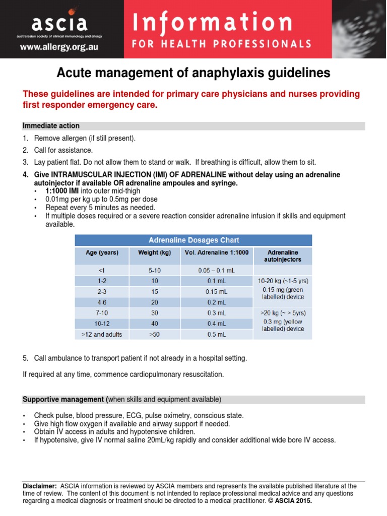 ASCIA_Acute_Management_of_Anaphylaxis_Guidelines_2015 | PDF | Clinical ...