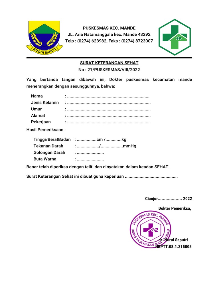 Contoh Surat Keterangan Sehat | PDF | Griya & Taman