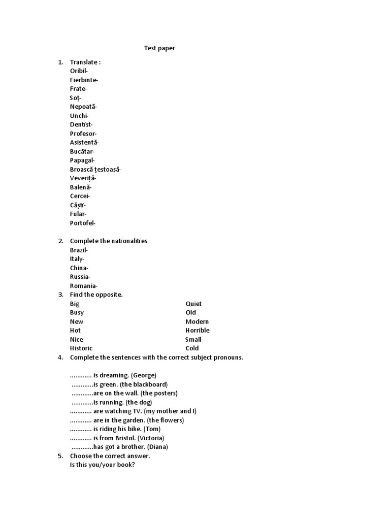 Test Clasa A5a | PDF