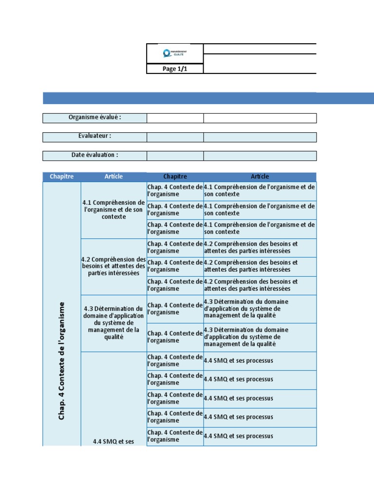 Grille d'évaluation ISO 9001 | PDF | Système de management de la ...