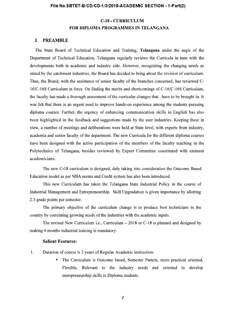 TS SBTET C-18-Preamble-Signed | PDF
