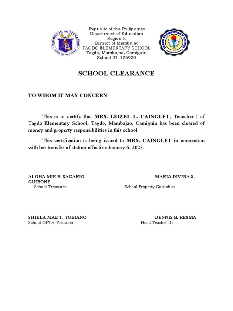 School Clearance | PDF