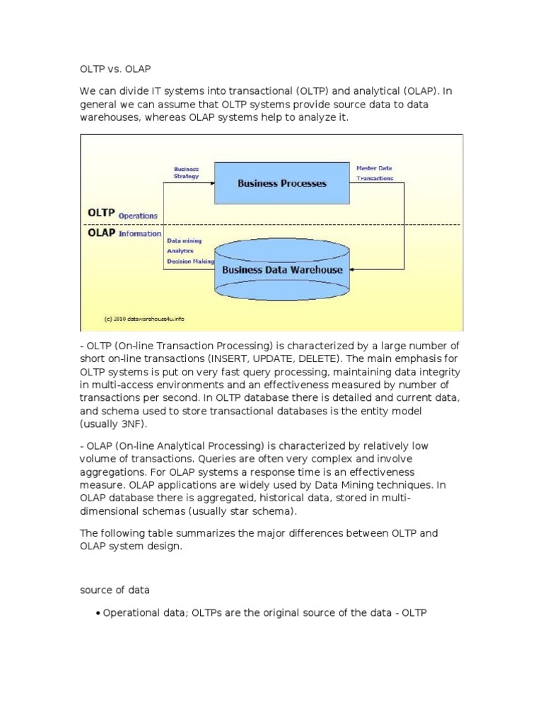 OLTP Vs OLAP | PDF | Computer Data | Information Management