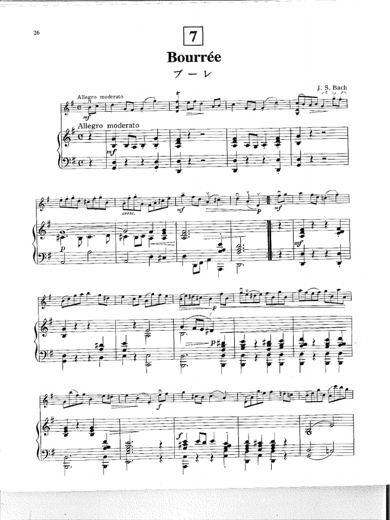Bach J.S. - Bourrée in G - piano | PDF